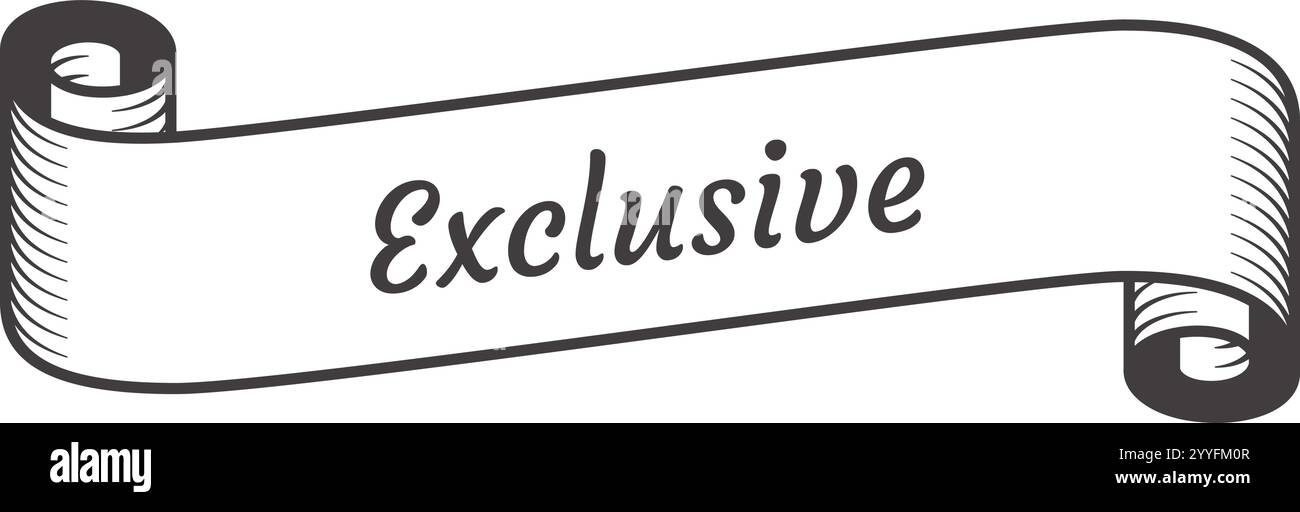 Vintage ribbon banner with curled edges featuring the word exclusive in ...