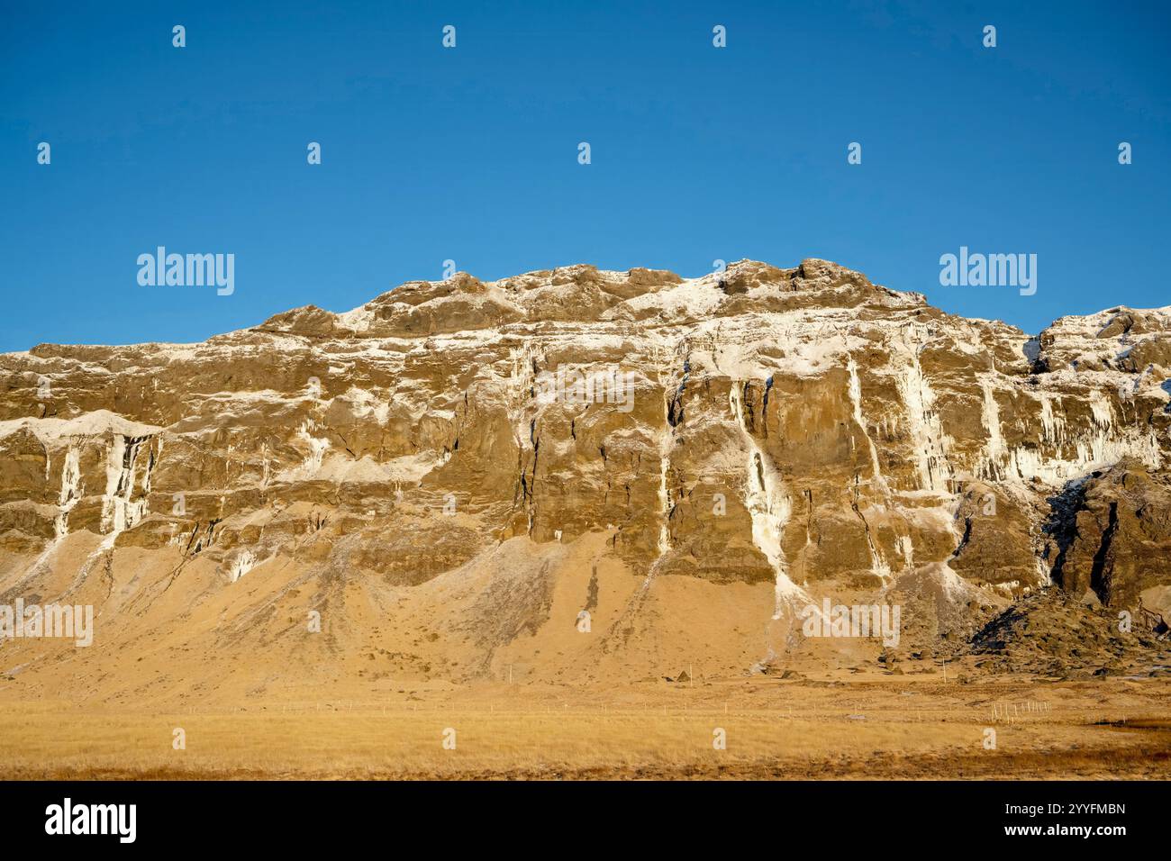 View of hill range landscape with blue sky on Vik village. The ...