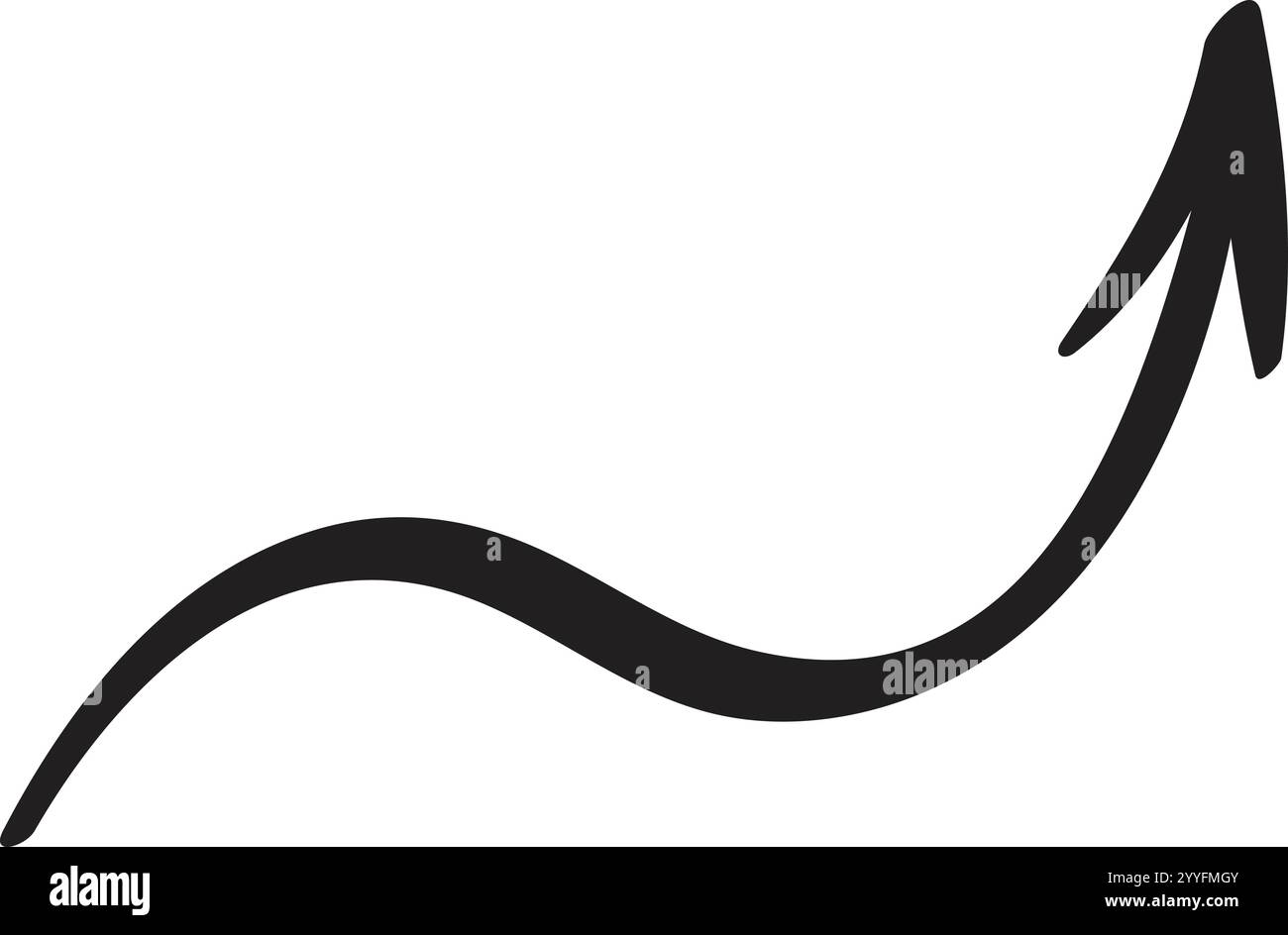 Hand drawn black arrow curving upwards against a clean white background ...