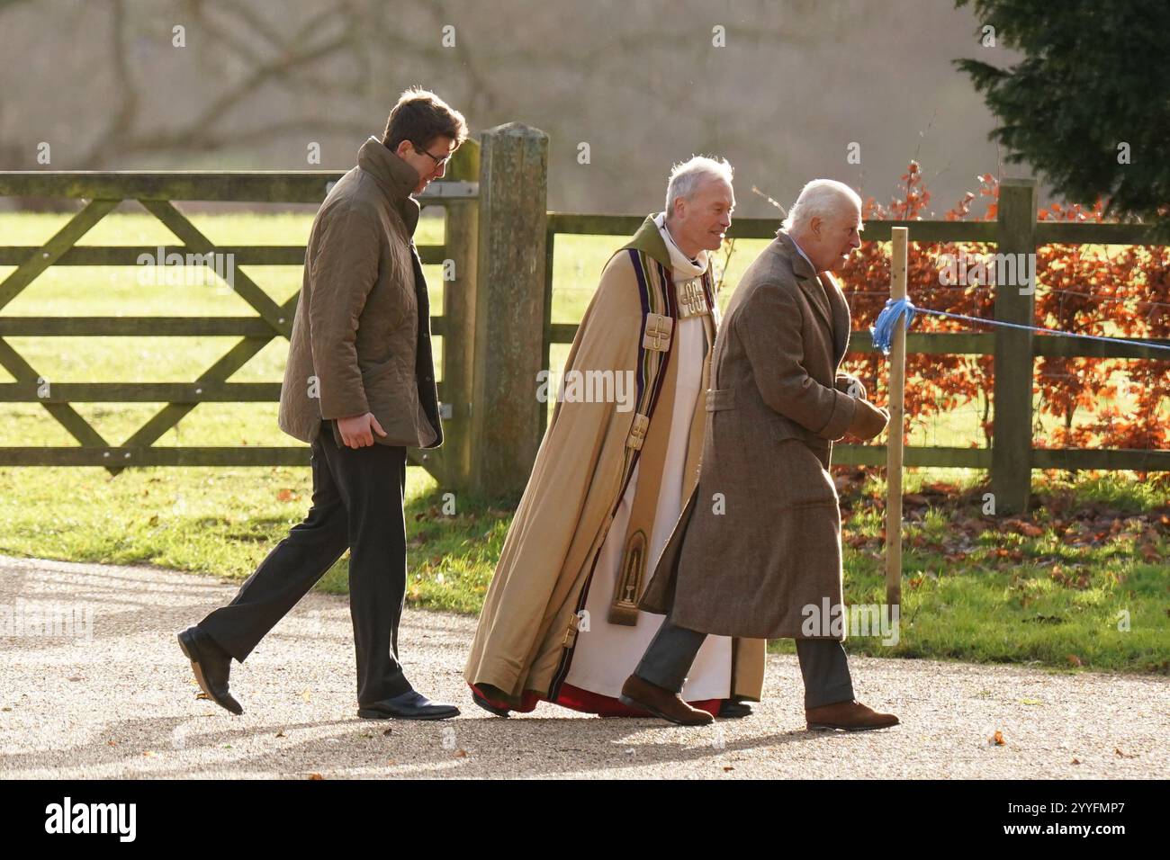 King Charles III arrives for a Sunday church service at St Mary ...