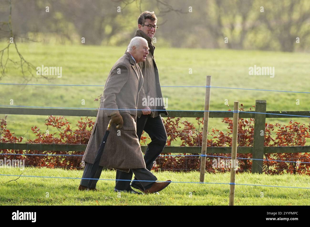 King Charles III arrives for a Sunday church service at St Mary ...