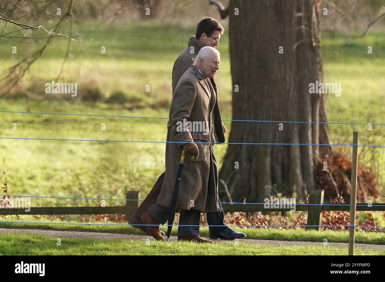 King Charles III arrives for a Sunday church service at St Mary ...