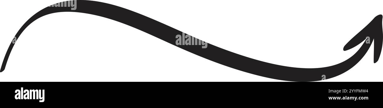 Simple, black, hand drawn arrow curving upwards, representing concepts ...