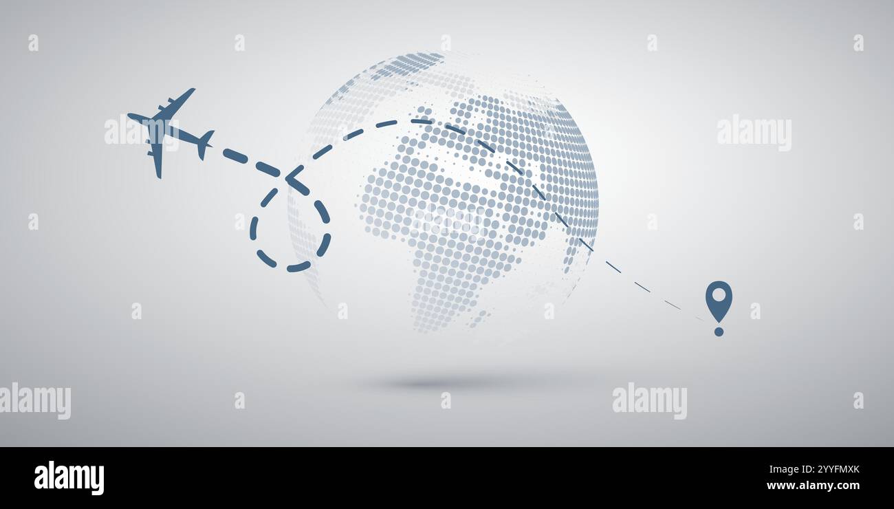 Traveling Around the World - Travel by Airplane Concept - Grey Dotted ...