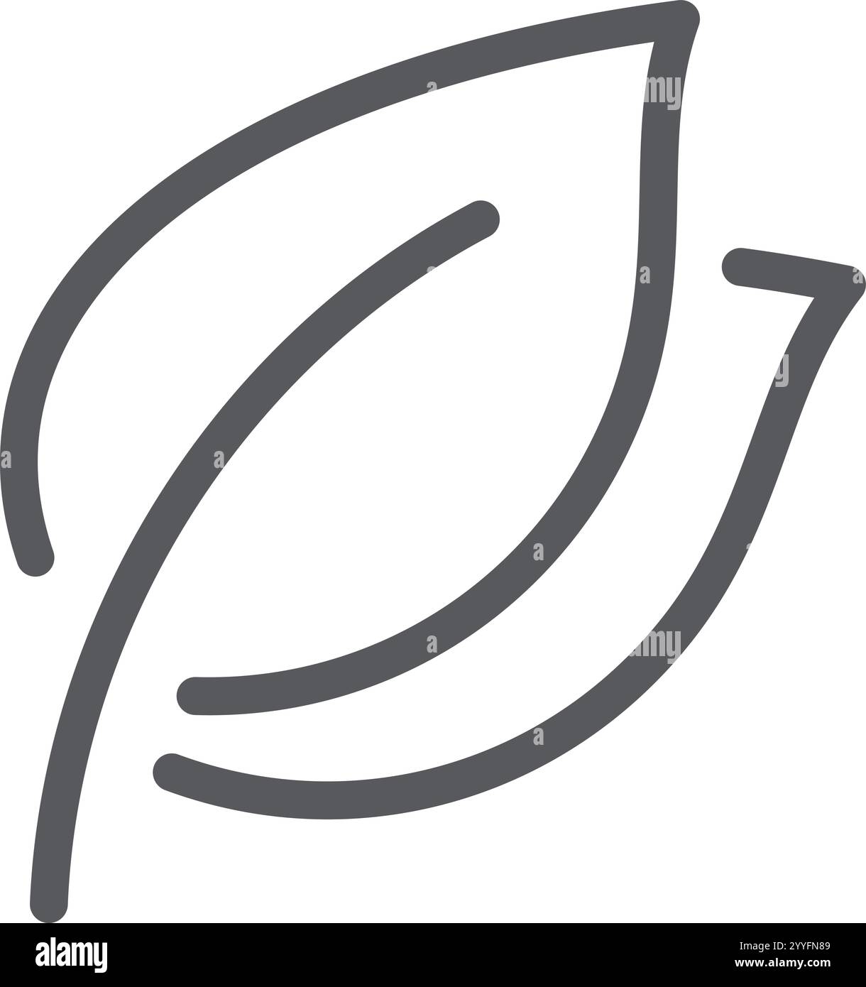 Hand drawn illustration featuring a stylized gray leaf with prominent ...