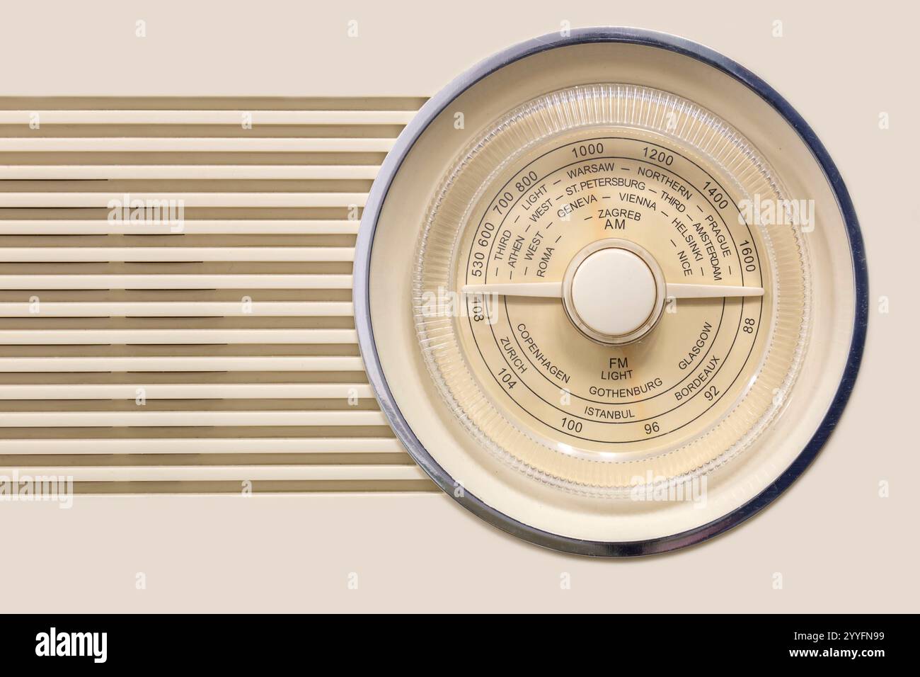 Retro vintage radio tuner dial background with am and fm frequencies ...