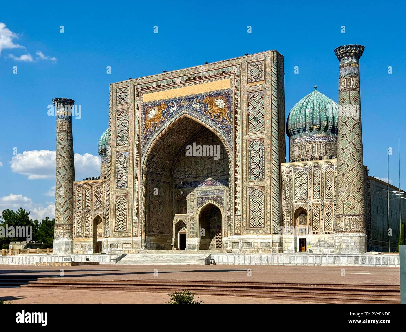 Historic Madrasa with Turquoise Domes in Samarkand's Registan Square ...