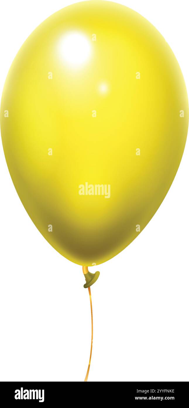 Realistic yellow balloon floating with curled string isolated on white ...