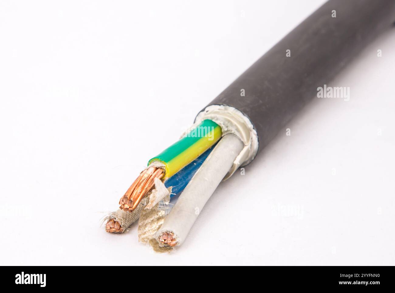 industrial copper cable, Cross section of high-voltage cable, polymer ...