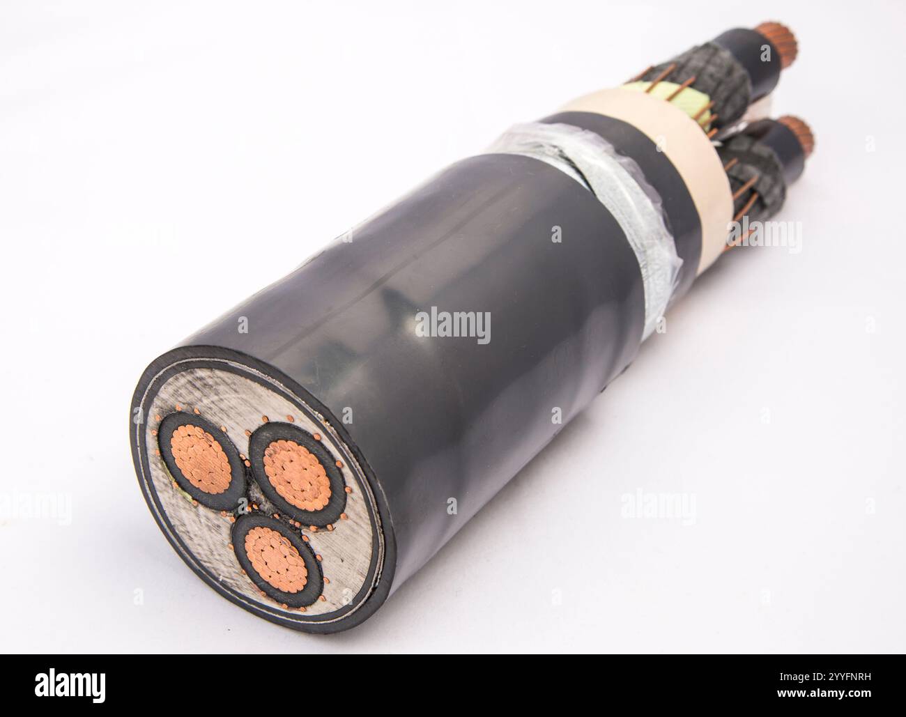 industrial copper cable, Cross section of high-voltage cable, polymer ...