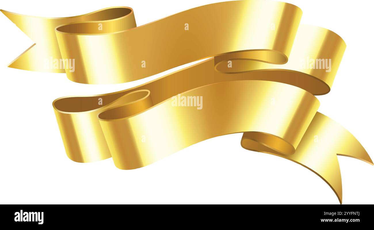 Two shiny and elegant golden ribbons waving in the wind, creating a ...