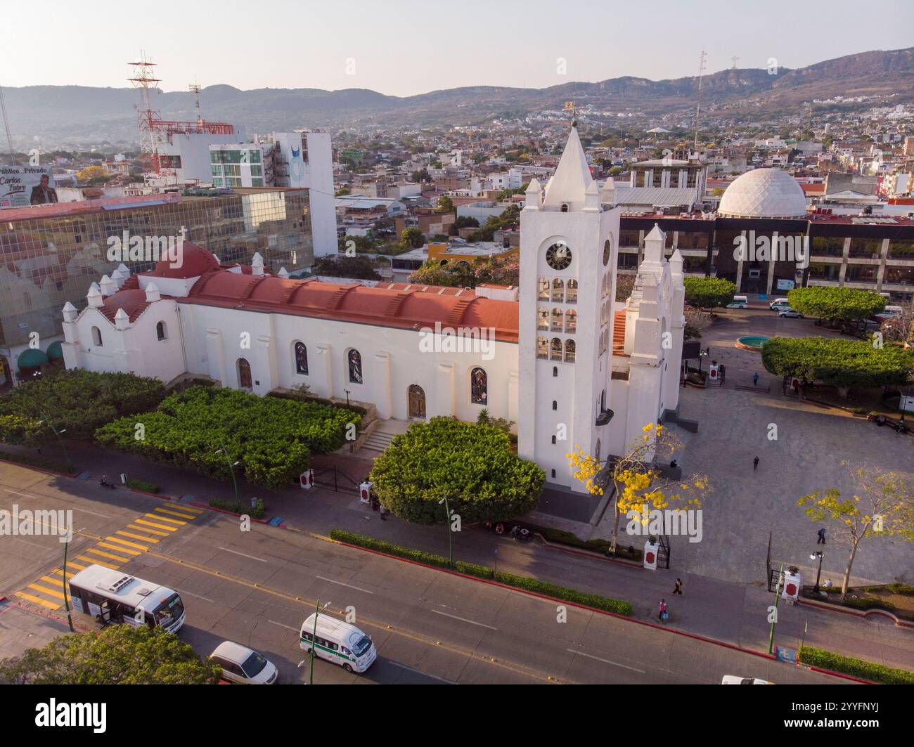 Aerial Drone Shot of San Marcos Cathedral - Tuxtla Gutierrez, Chiapas ...