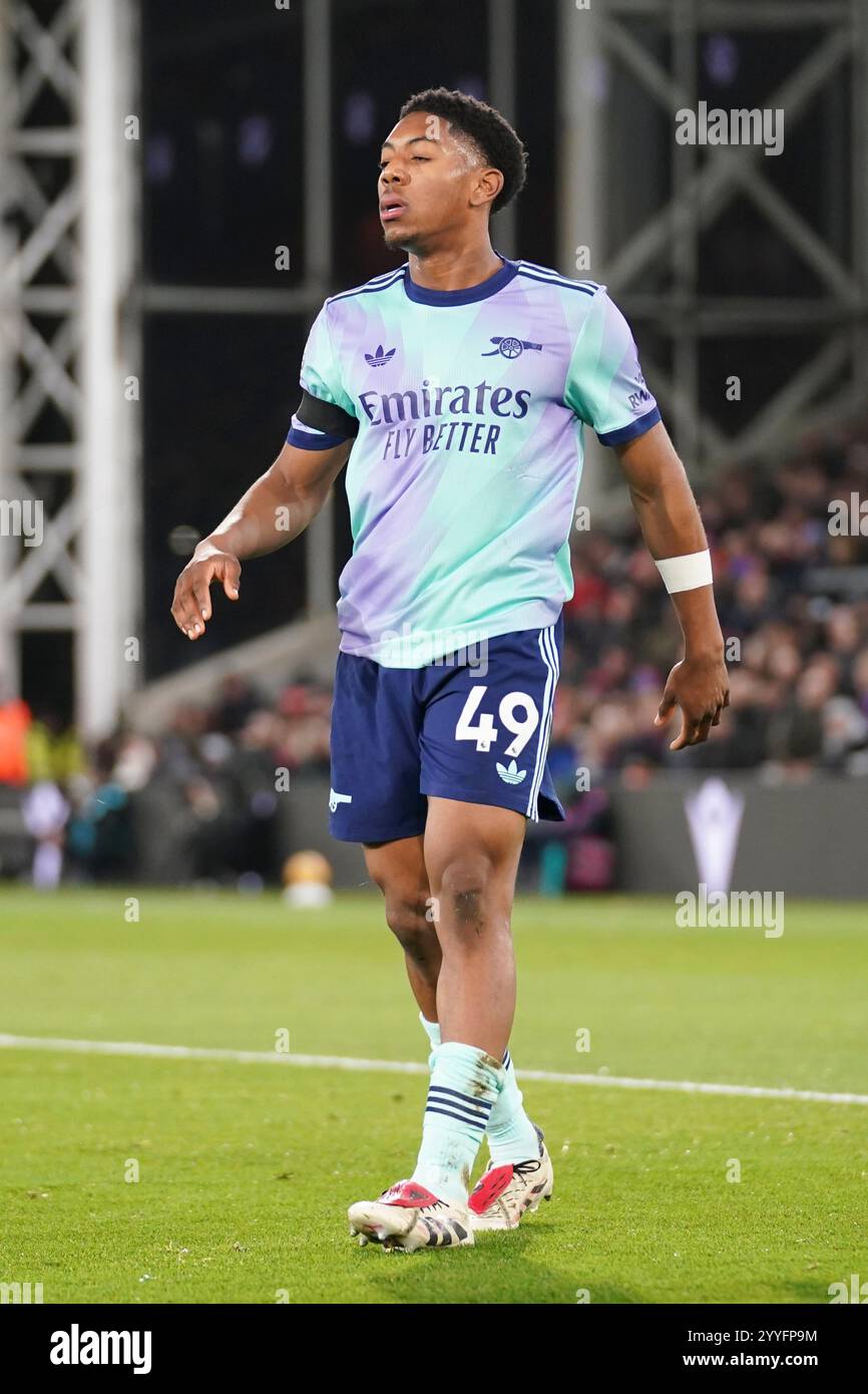 London, UK. 21st Dec, 2024. Myles Lewis-Skelly of Arsenal during the ...