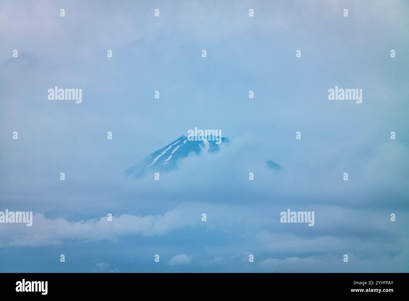 Panorama image of Mount Fuji in Japan taken during an overcast day with ...