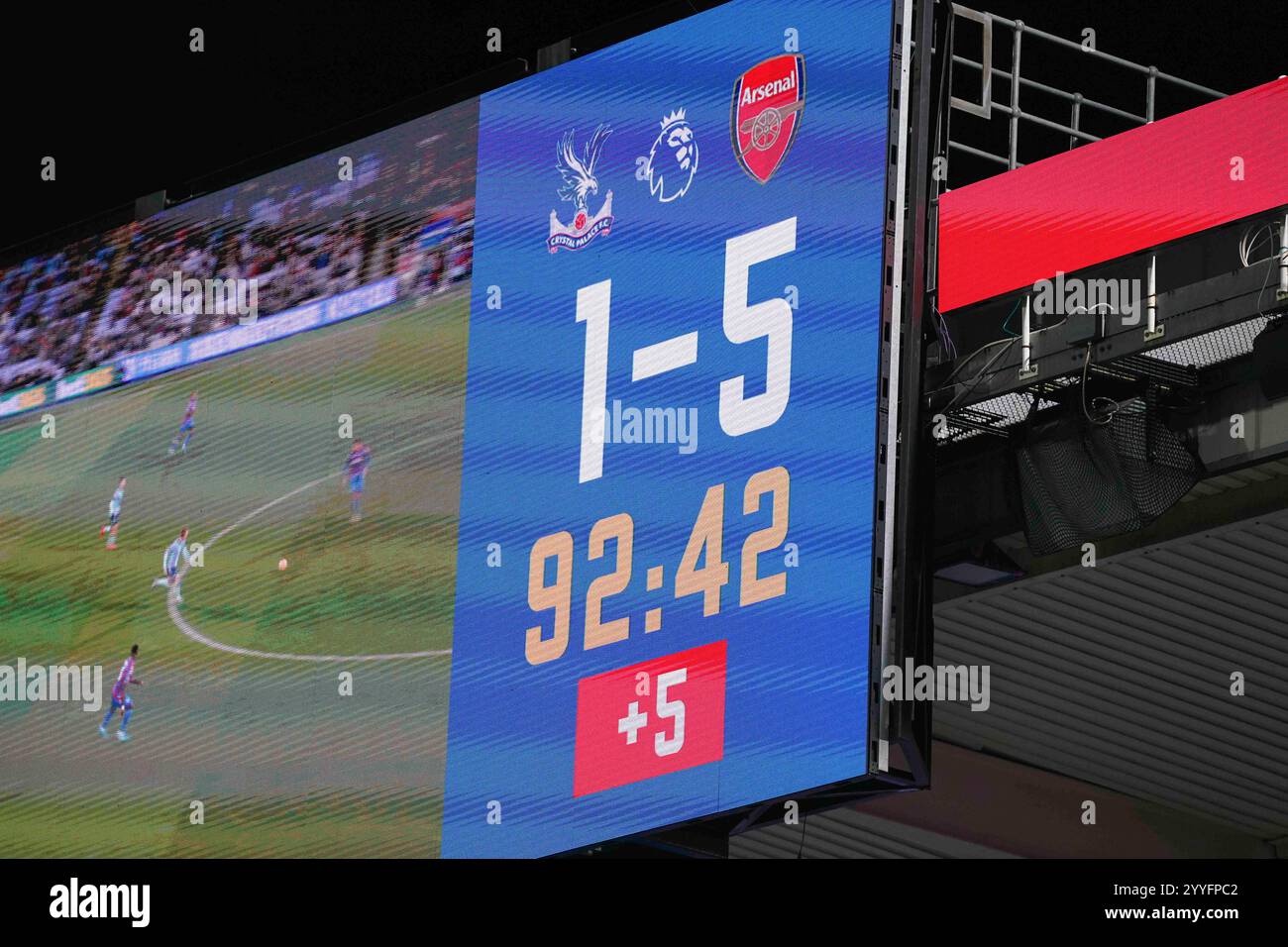 London, UK. 21st Dec, 2024. The Scoreboard during the Crystal Palace FC ...