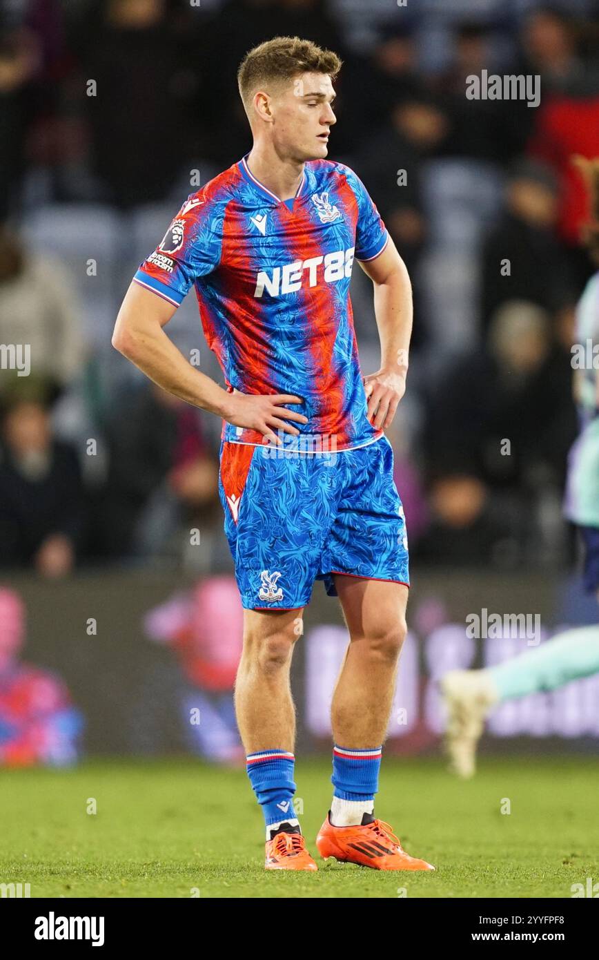 London, UK. 21st Dec, 2024. Justin Devenny of Crystal Palace looks dejected after the Crystal ...