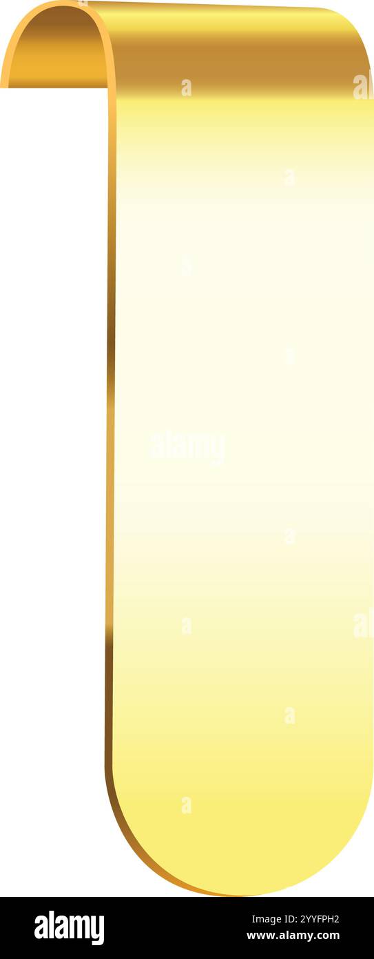 Bookmark with golden metallic texture and curled edge hanging on white ...