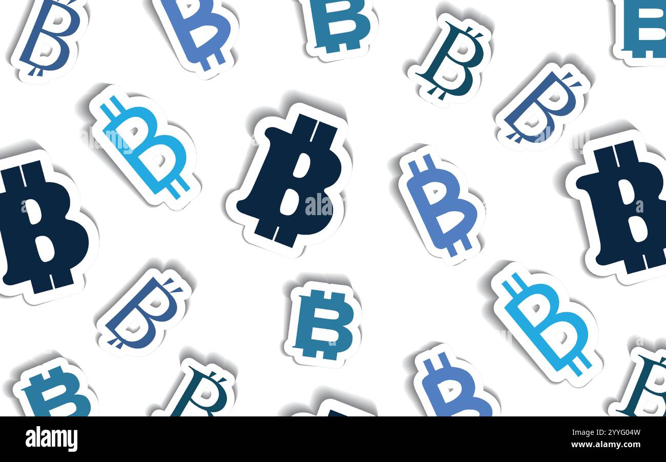 Vector Illustration of a Set of Blue Paper Cut Bitcoin Signs - Pattern ...