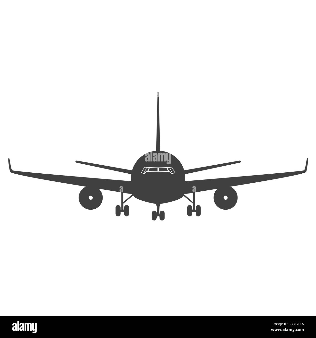 Black Passenger Airplane Silhouette, Front View - Simple Symbol or Icon ...