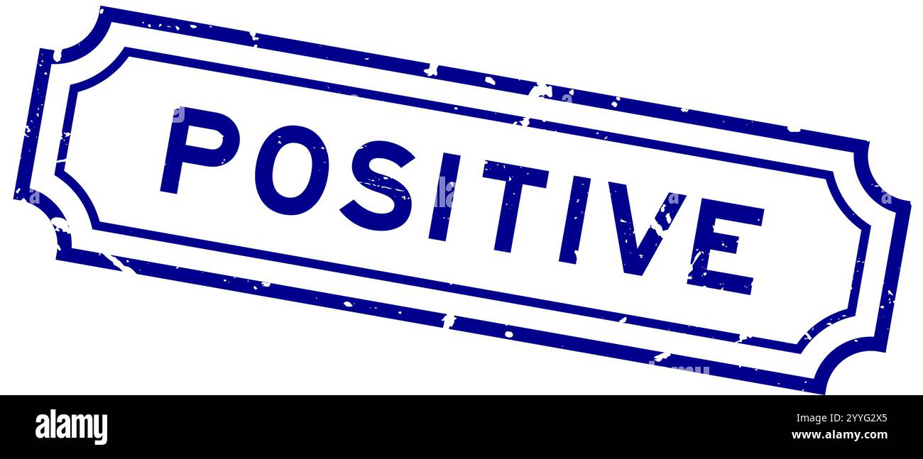 Grunge blue positive word rubber seal stamp on white background Stock ...