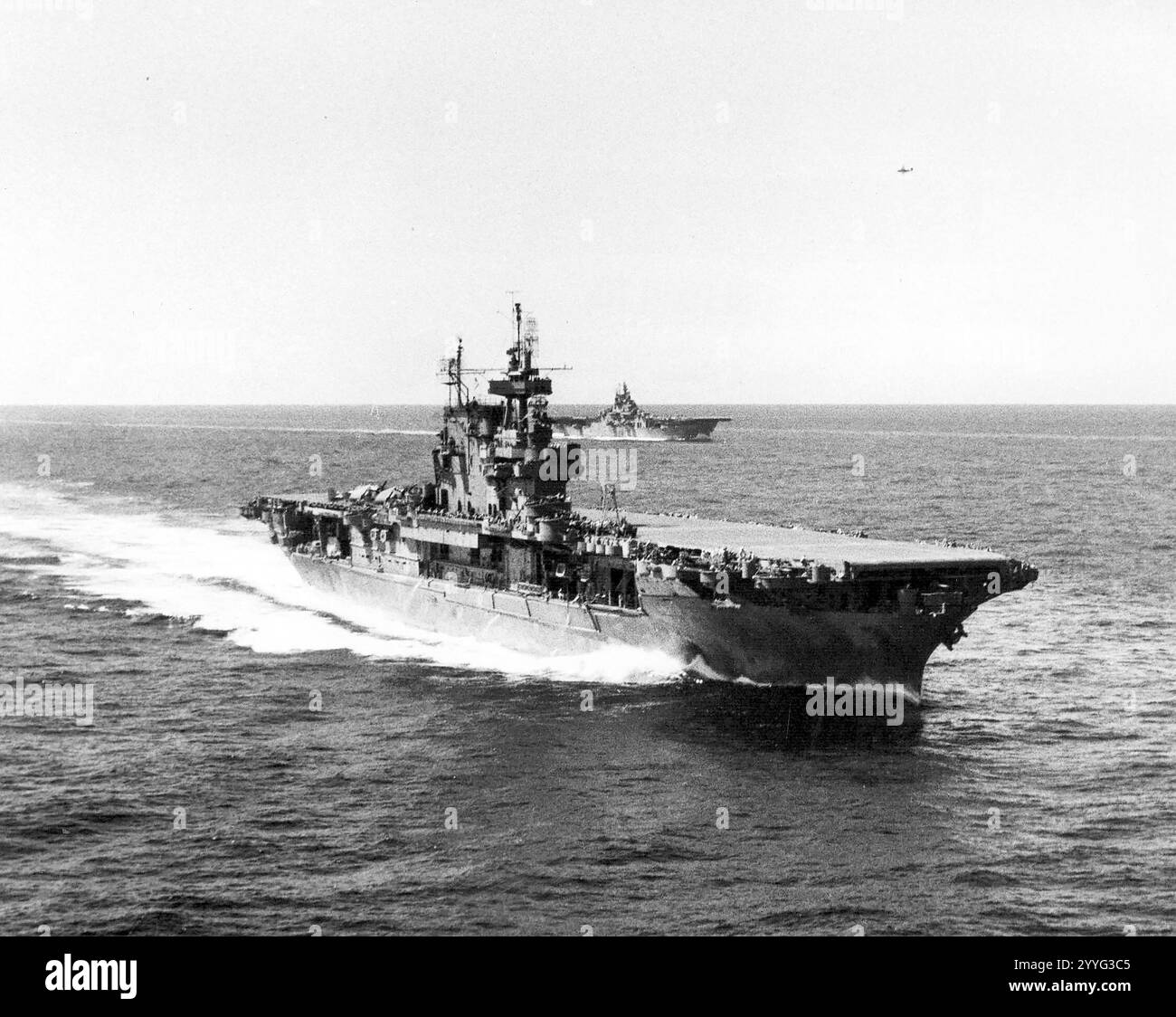 The U.S. Navy aircraft carriers USS Enterprise (CV-6) (foreground ...