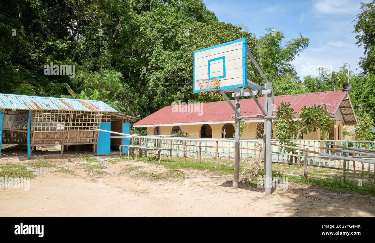 A basketball court in the sand on a small island in the Philippines ...