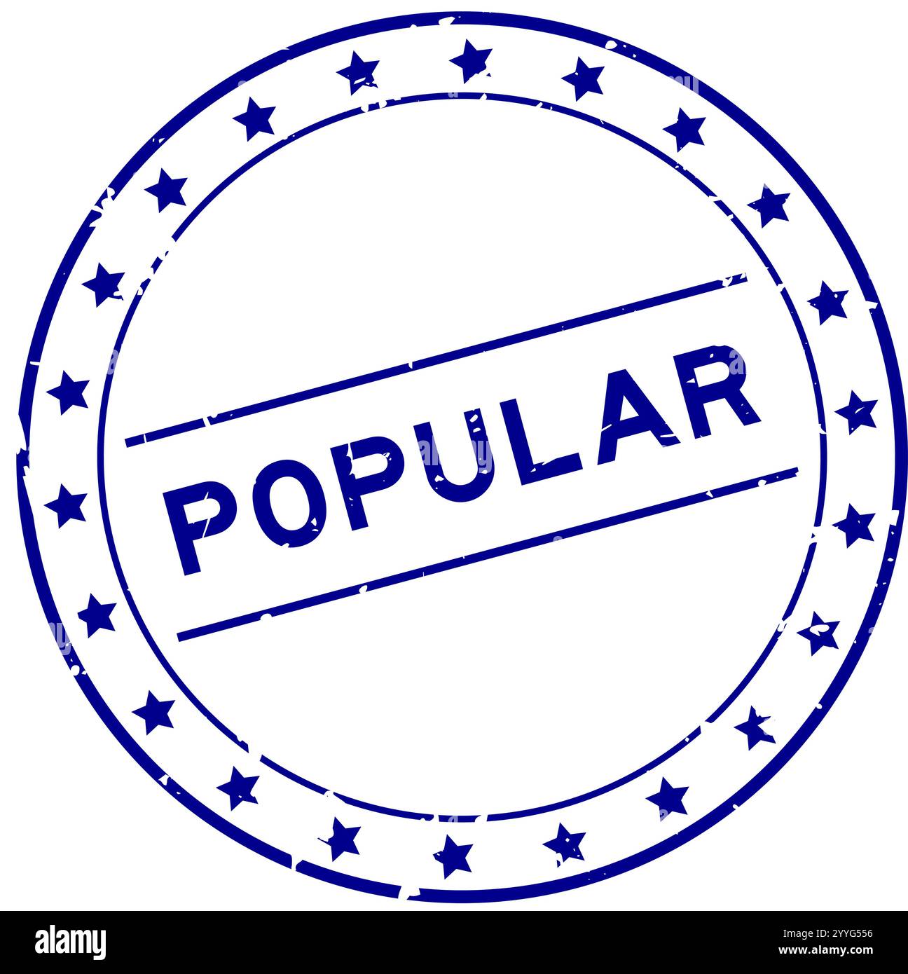 Grunge blue popular word round rubber seal stamp on white background ...