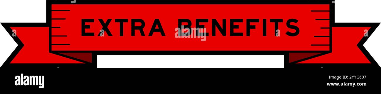Ribbon label banner with word extra benefits in red color on white ...