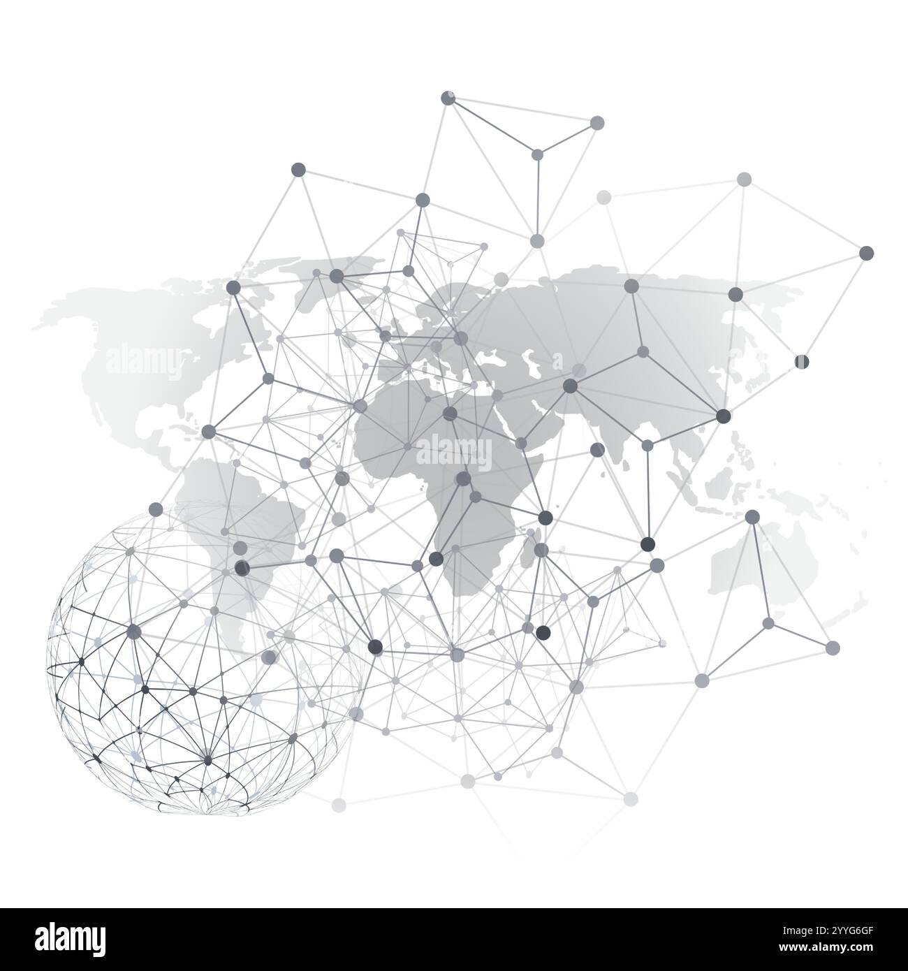 Black and White Global Networks Concept with World Map and Wire Frame ...
