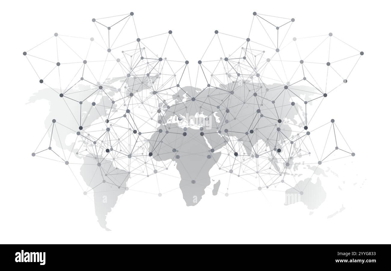 Black and White Global Networks Concept with World Map and Wire Frame ...