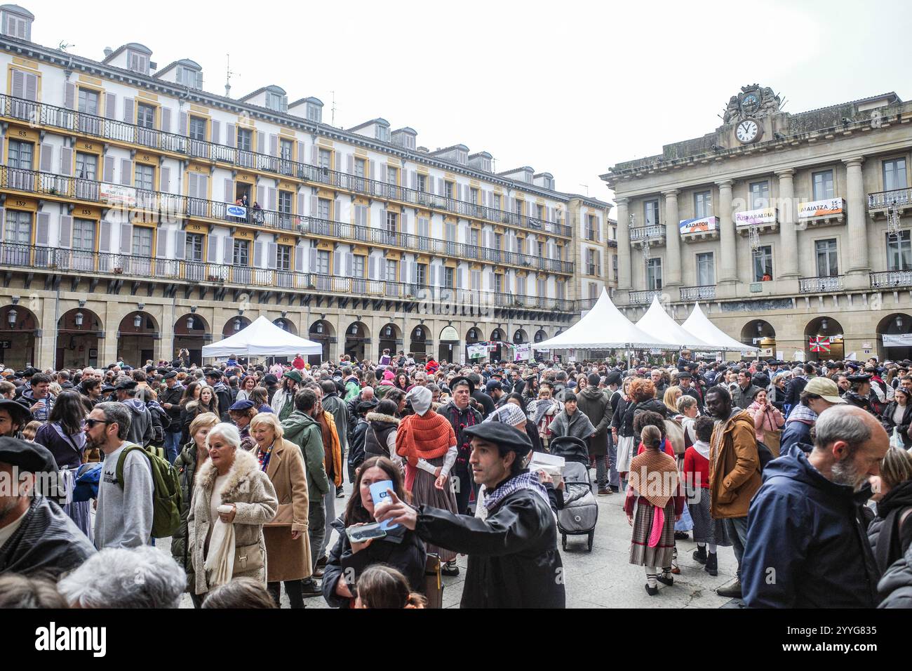San Sebastian, Spain - 21 Dec, 2024: Crowds in the Plaza de la ...