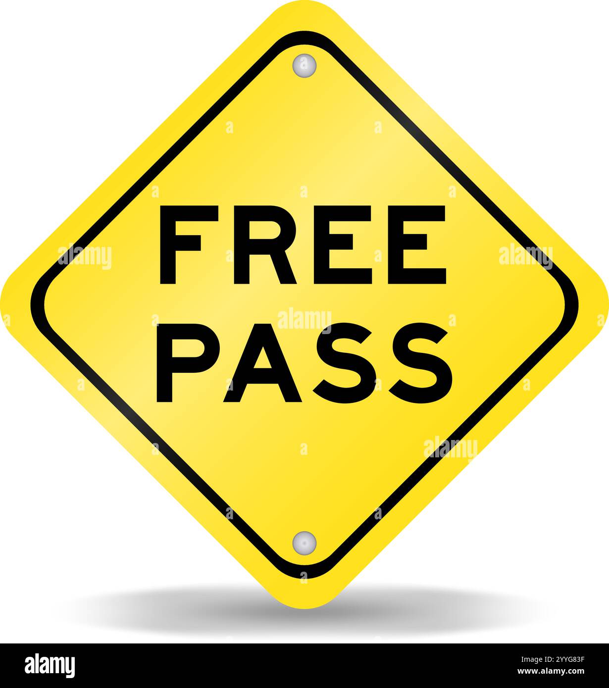 Yellow color transportation sign with word free pass on white ...