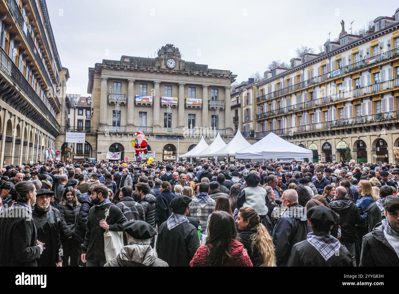 San Sebastian, Spain - 21 Dec, 2024: Crowds in the Plaza de la ...