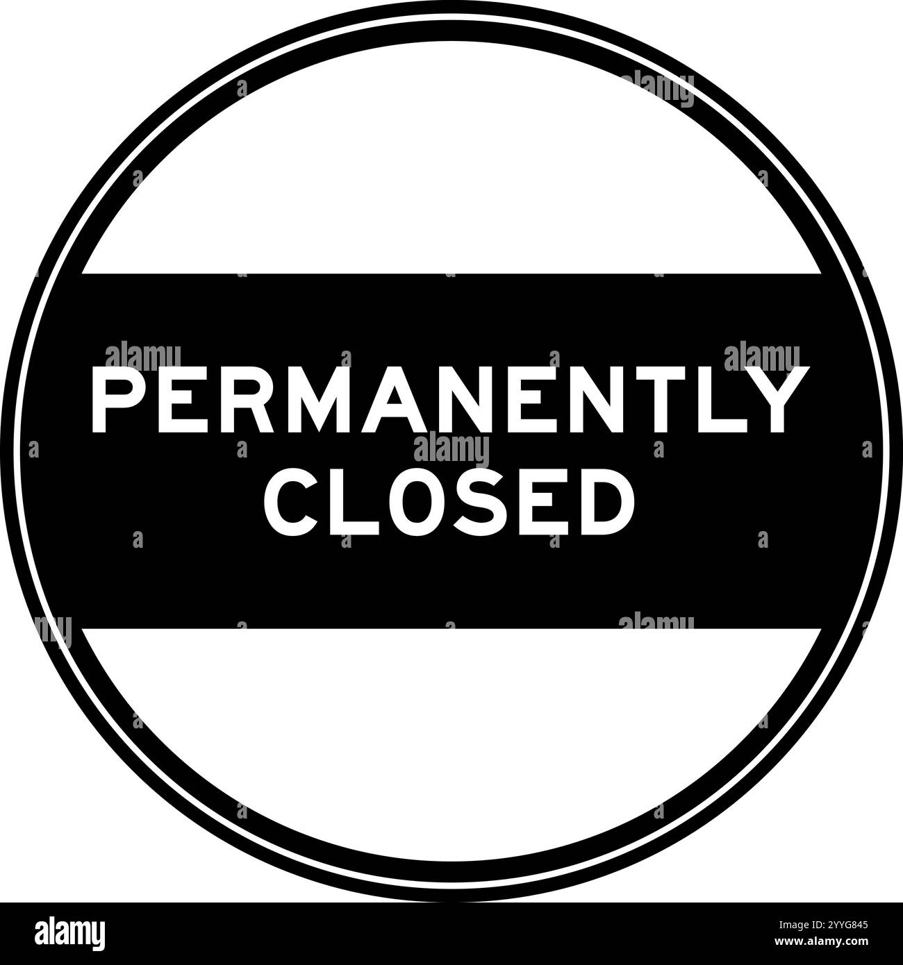 Black color round seal sticker in word permanently closed on white ...