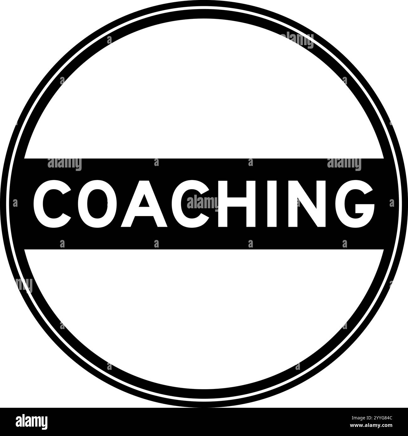 Black color round seal sticker in word coaching on white background ...