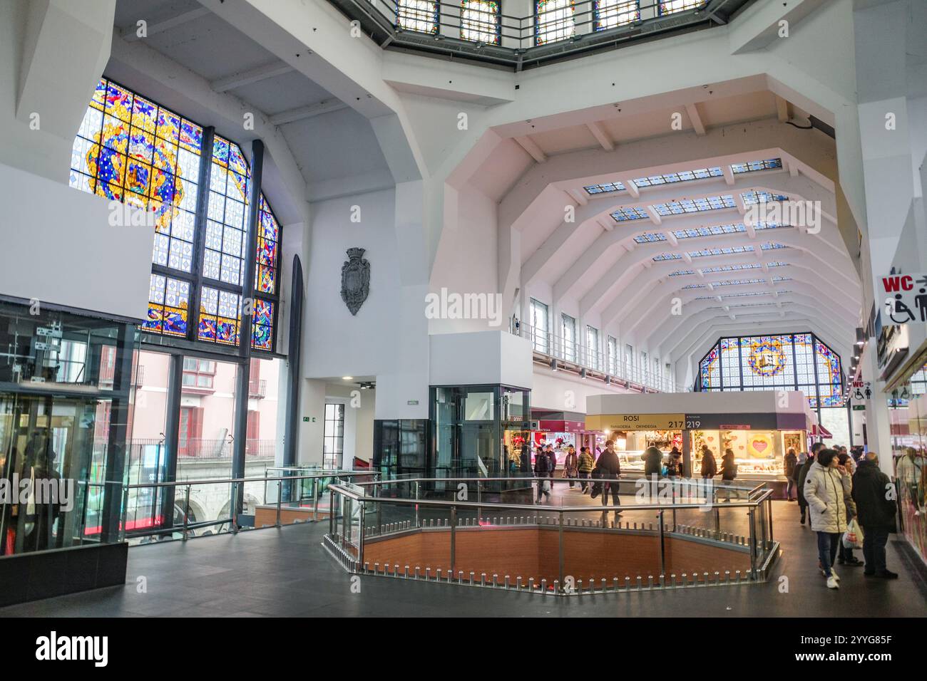 Bilbao, Spain - 16 Dec, 2024: Stained glass window inside Mercado de la ...