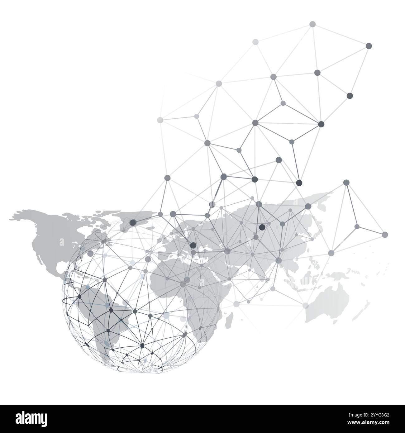Black and White Global Networks Concept with World Map and Wire Frame ...