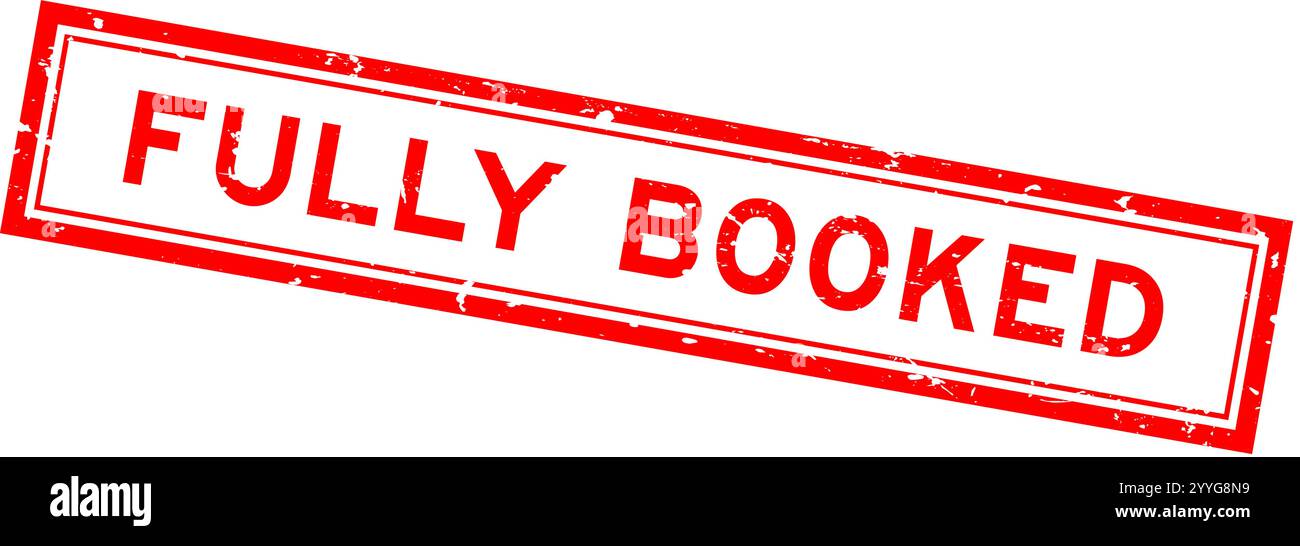 Grunge red fully booked word square rubber seal stamp on white ...