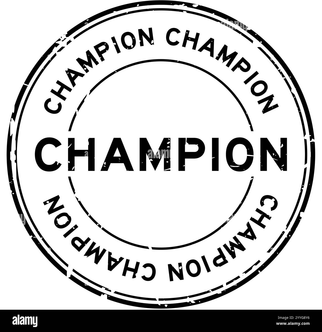 Grunge black champion word round rubber seal stamp on white background ...