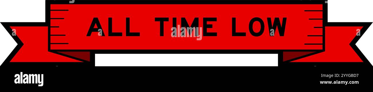 Ribbon label banner with word all time low in red color on white ...