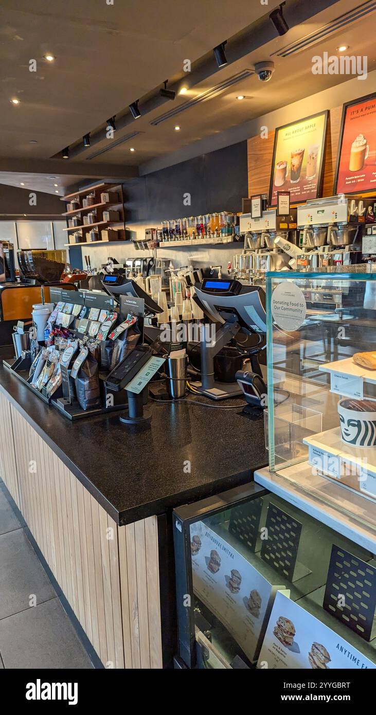 Starbucks Checkout: Display of Gift Cards at Counter Stock Photo - Alamy
