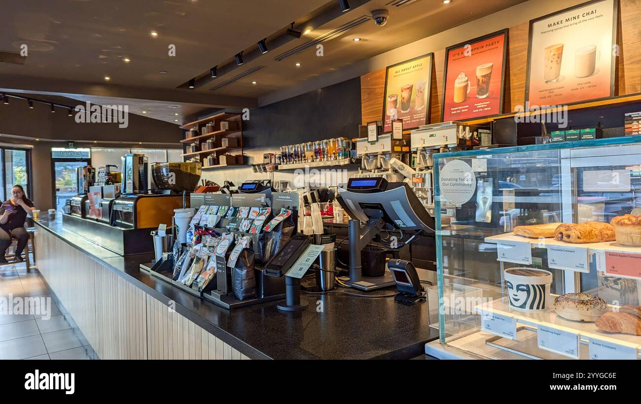 Starbucks Checkout: Display of Gift Cards at Counter Stock Photo - Alamy