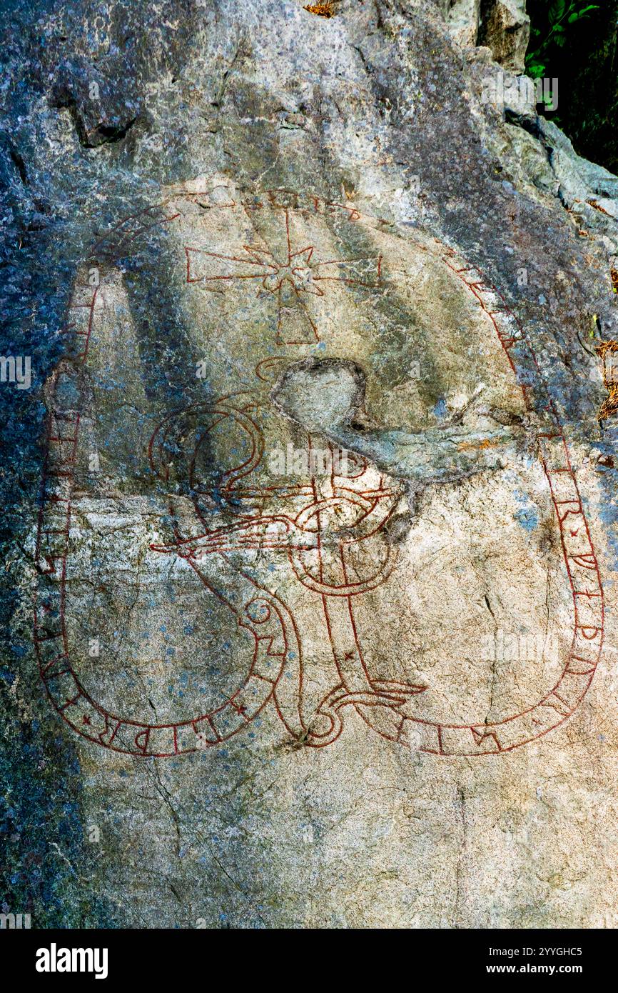 Runic carving in solid slab U 58, Bromma, Uppland, Sweden. Text ...