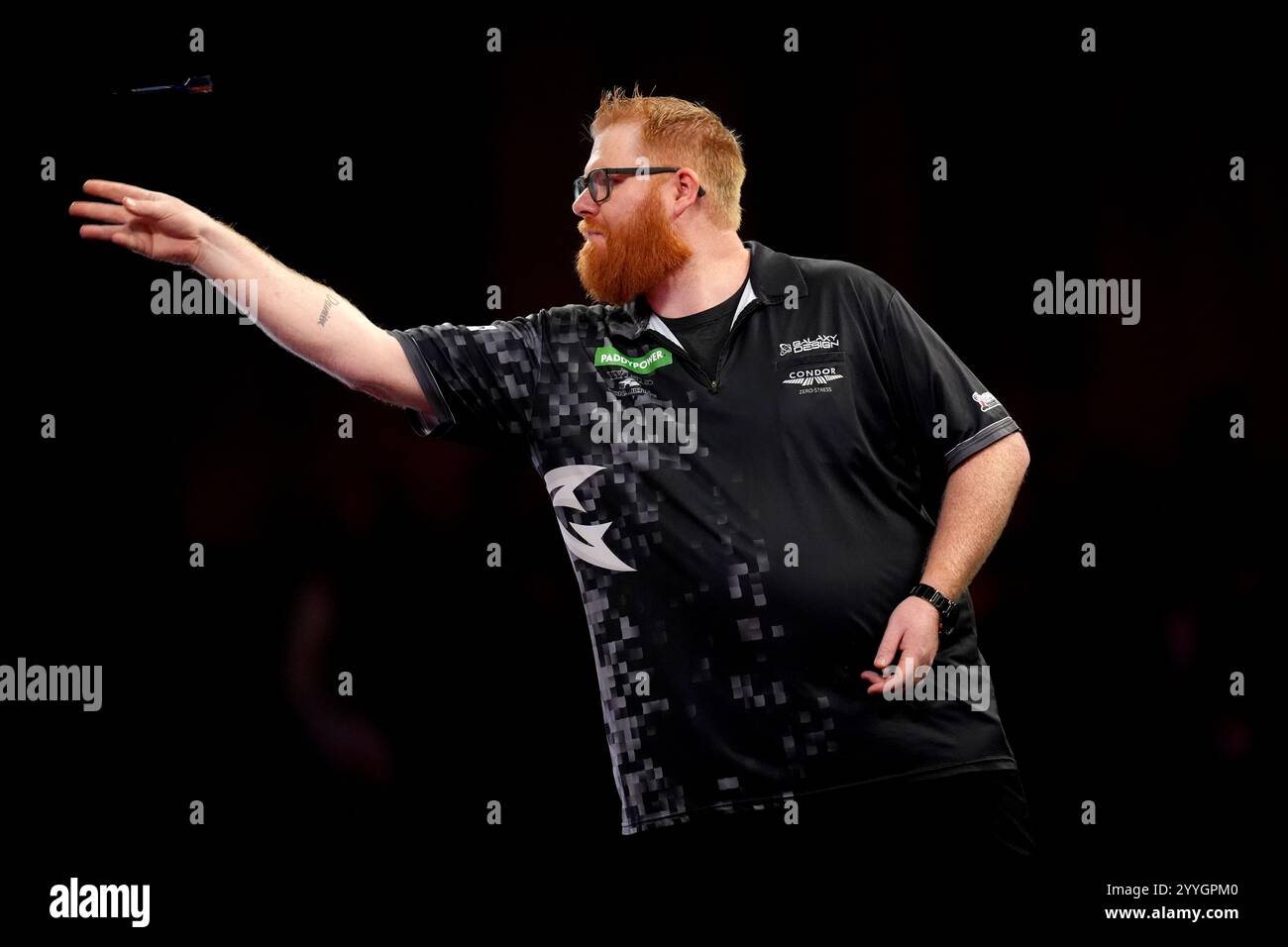 Matt Campbell throws during his match against Ryan Searle on day eight ...