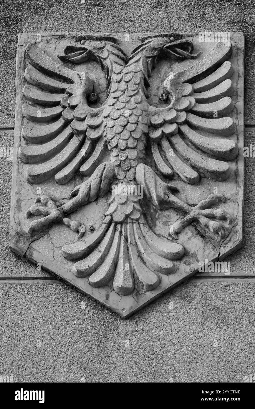 Albanian double-headed eagle, stone relief. Symbol of Albania Stock ...