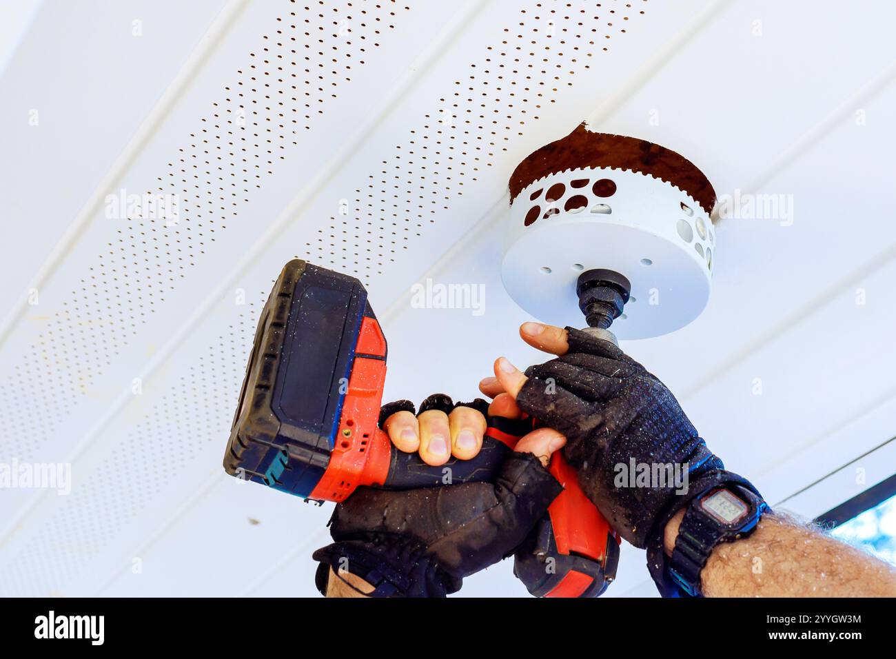 Process of creating clean, precise opening in ceiling with using ...