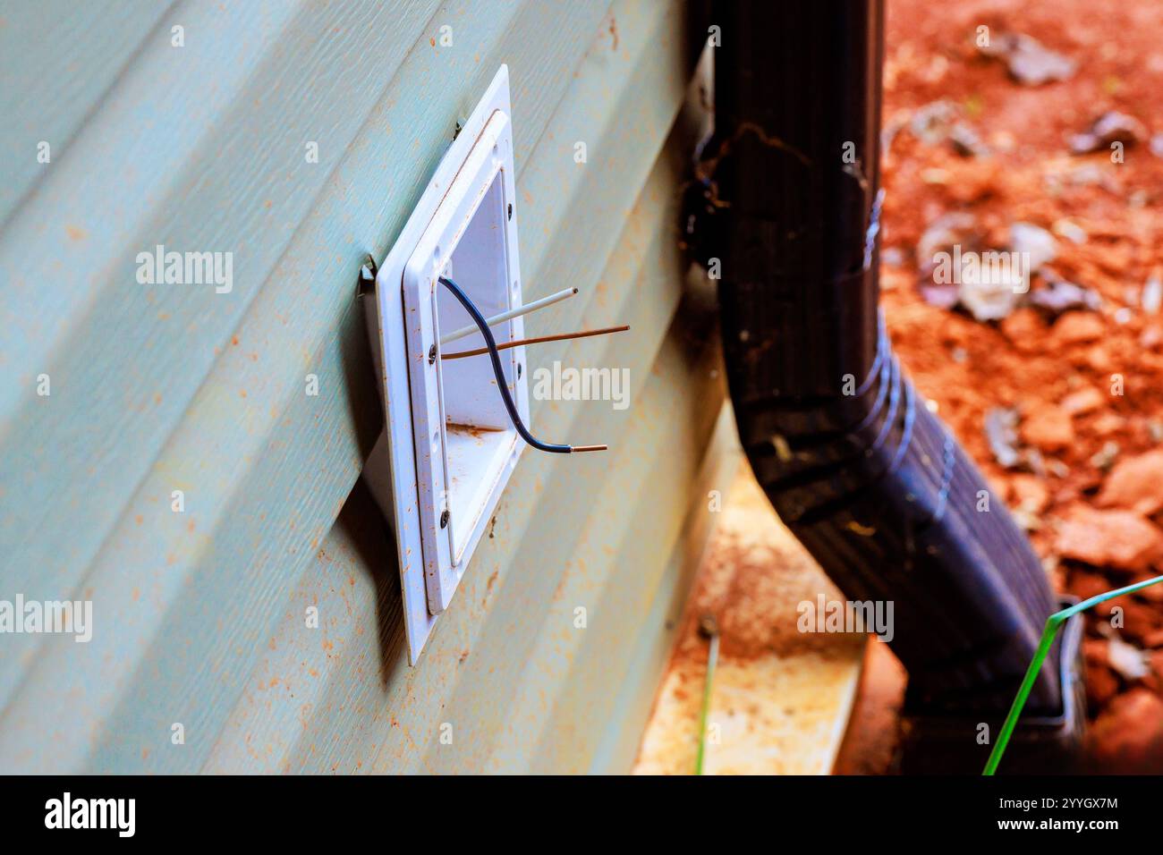 Mechanic holding electrical wires to wall mounted outlet plug Stock ...