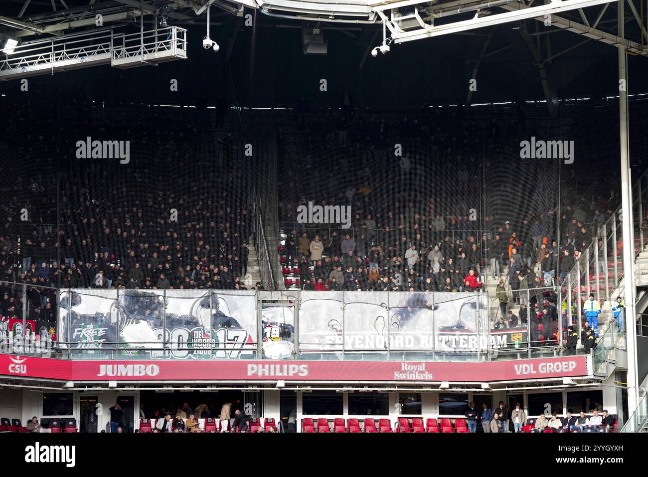 Eindhoven, The Netherlands. 22nd Dec, 2024. Eindhoven - Fans of Feyenoord during the seventeenth ...