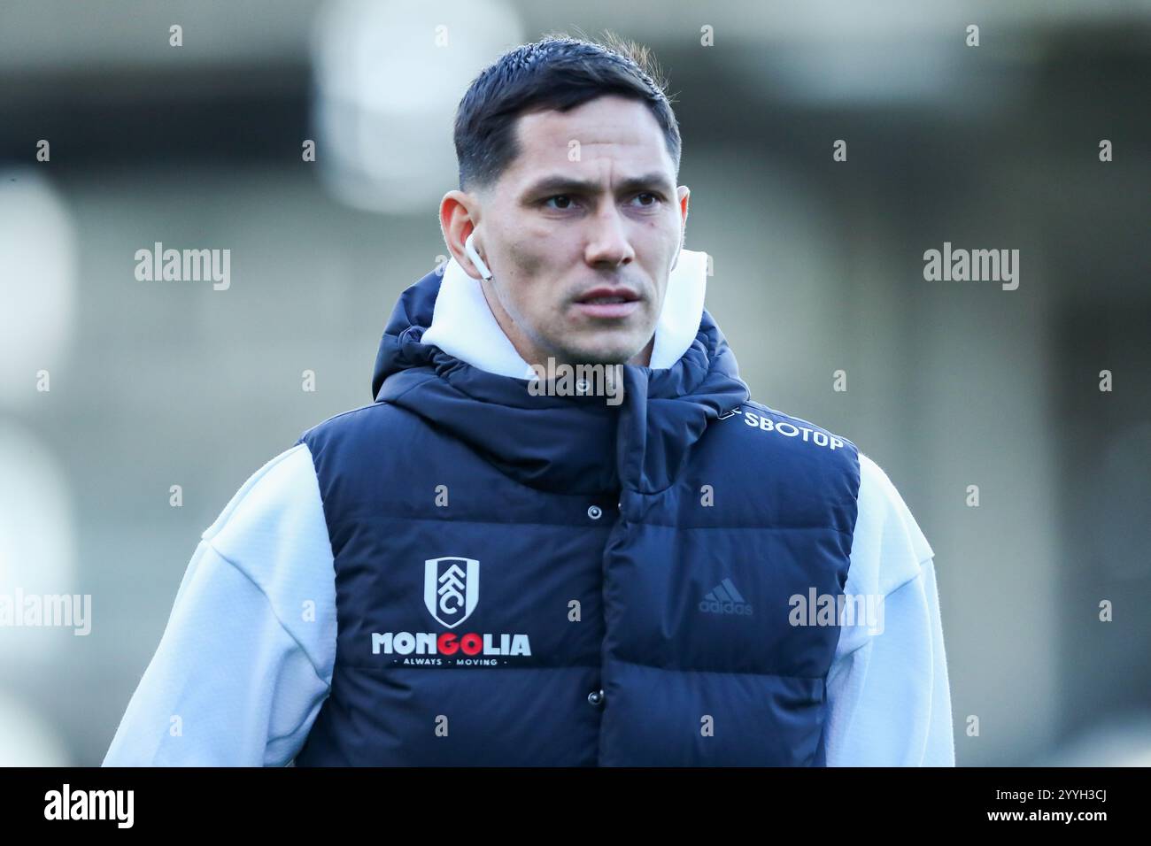 London, UK. 22nd Dec, 2024. Jorge Cuenca of Fulham arrive at Craven ...