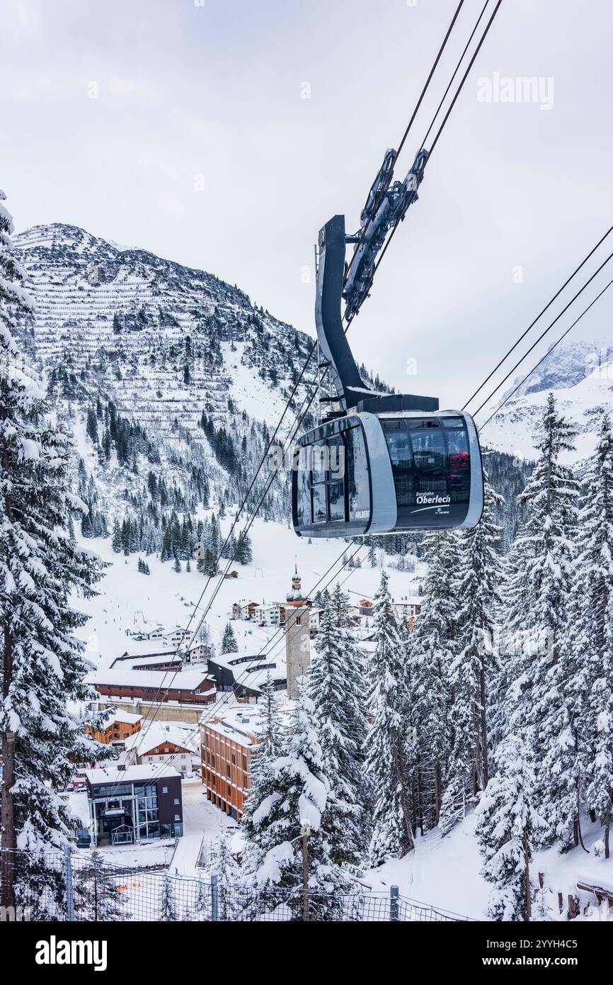 winter in Lech, church Lech, cable car Oberlech Lech Arlberg Vorarlberg ...